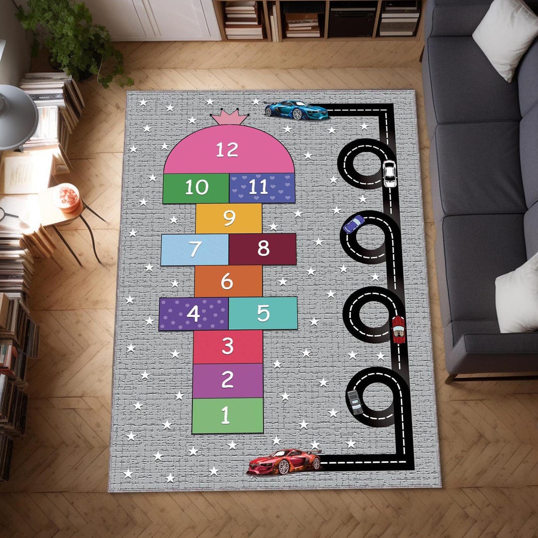 Hopscotch Rug, Game Path Rug, Kids Area Rug, Game City Carpet ...