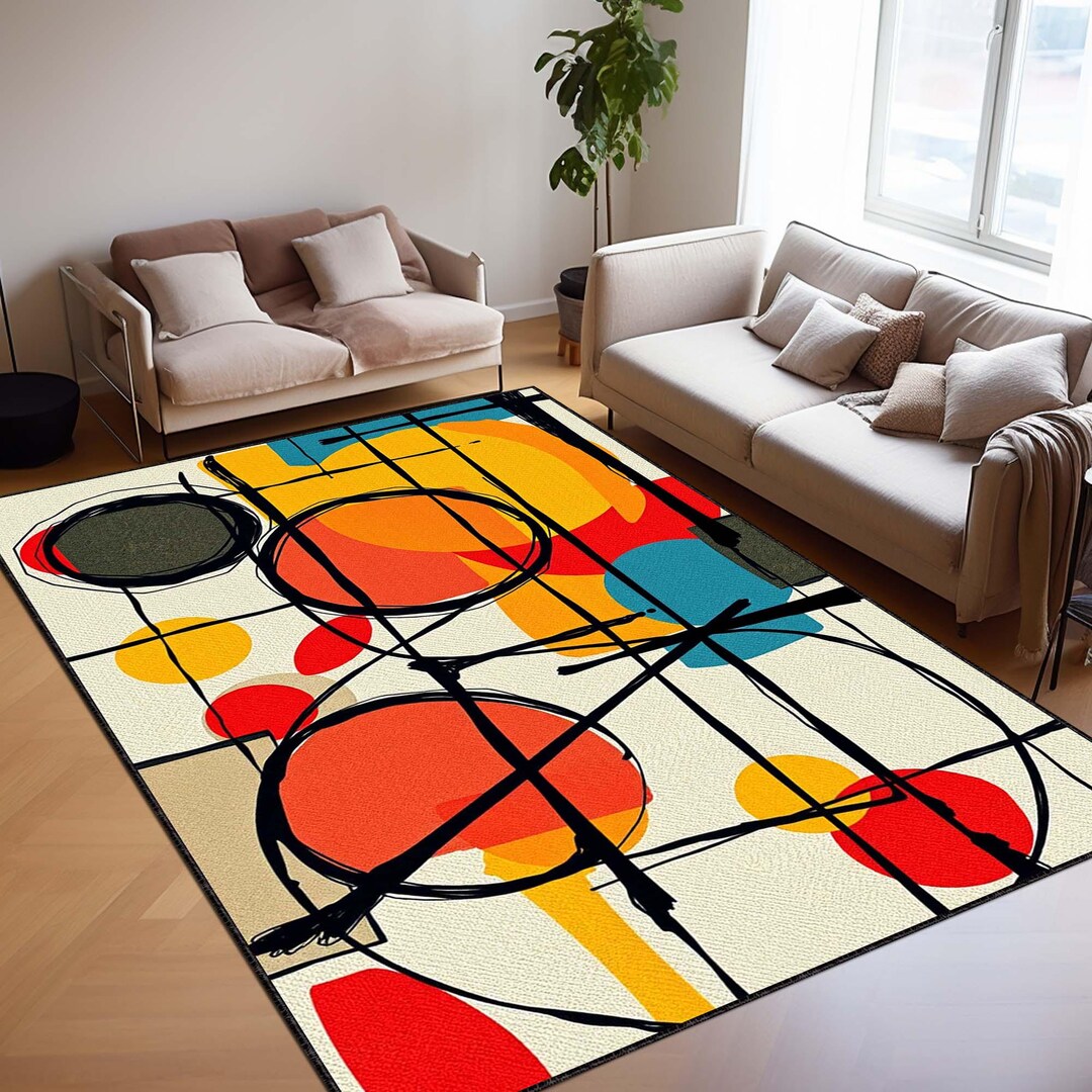 Kandinsky Art Deco Area Rug, Colorful Modern Geometric Carpet, Mid ...