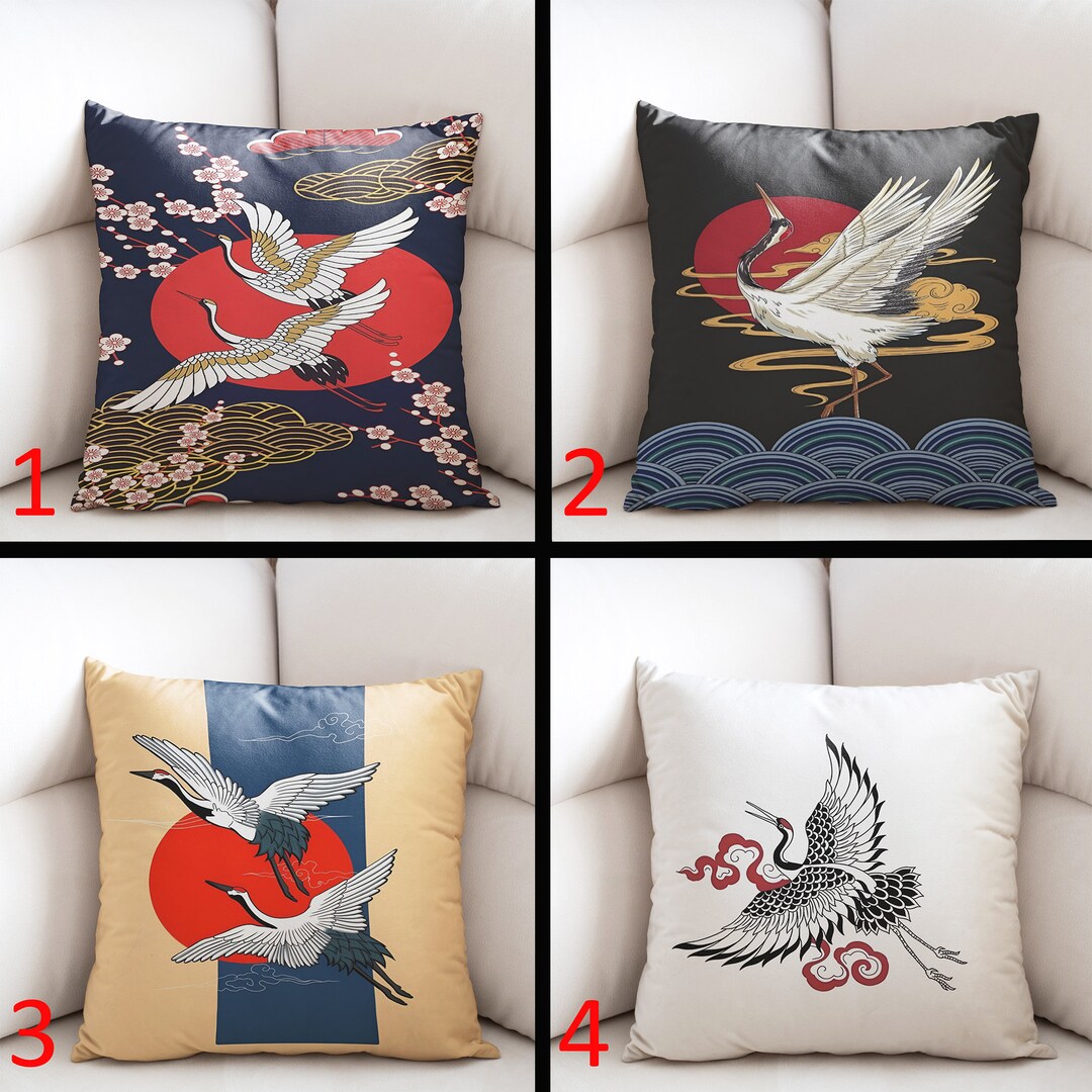 Japanese Crane Pillow Case, Crane Pillow Cover, Crane Couple Pillowcase ...