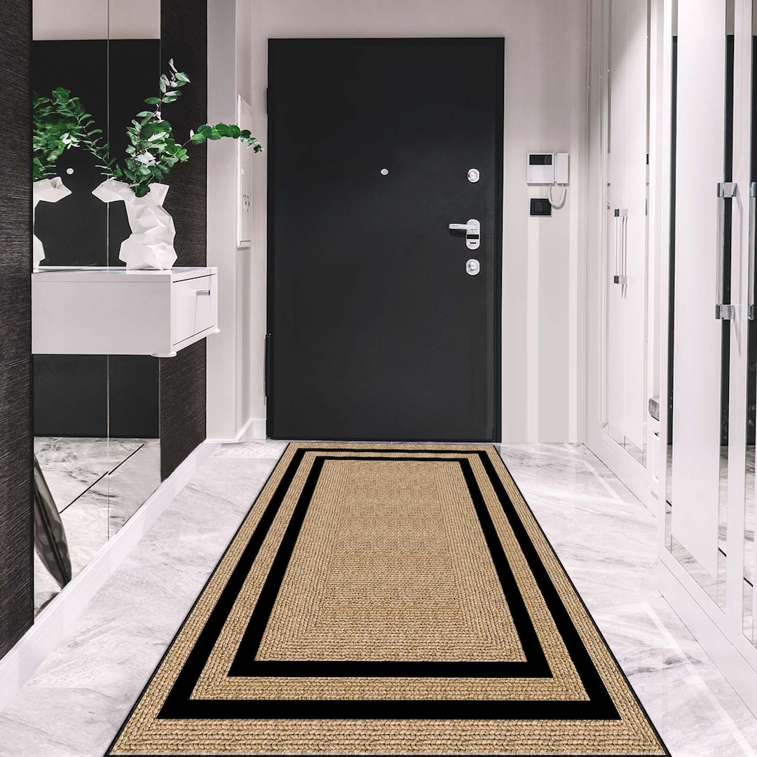 Woven Straw Look Hallway Runner Rug, Natural Jute Style Carpet, Rustic ...