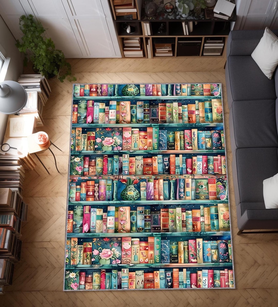 Library Rug, Books Area Rug, Reading Room Carpet, Housewarming Gift ...