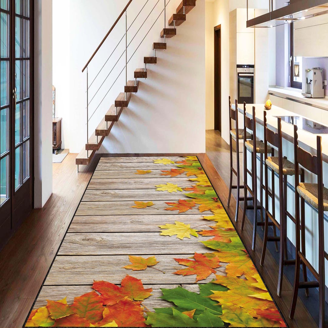 Autumn Leaf Rug, Fall Leaves Carpet, Seasonal Hallway Rug, Cozy Rustic ...
