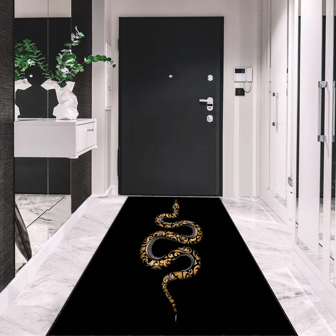Black Snake Design Rug, Bold Serpent Pattern Carpet, Modern Area Rug ...