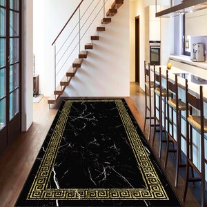 Luxury Black and Gold Runner Rug - Greek Key Border Design - Modern ...