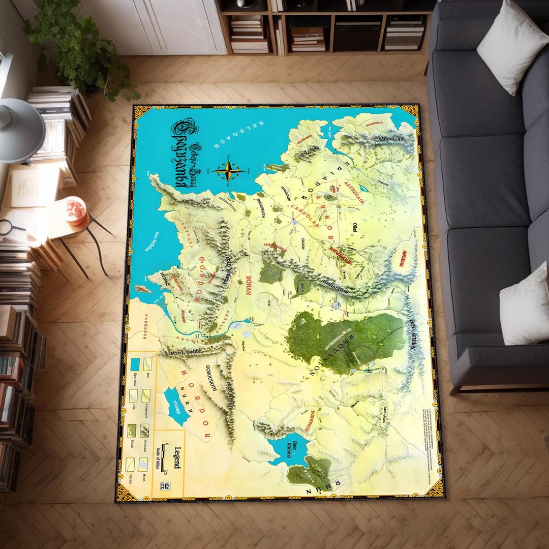 Colorful LOTR Earth Map Rug, Vintage Rug, Map Area Rug, LOTR Carpet ...