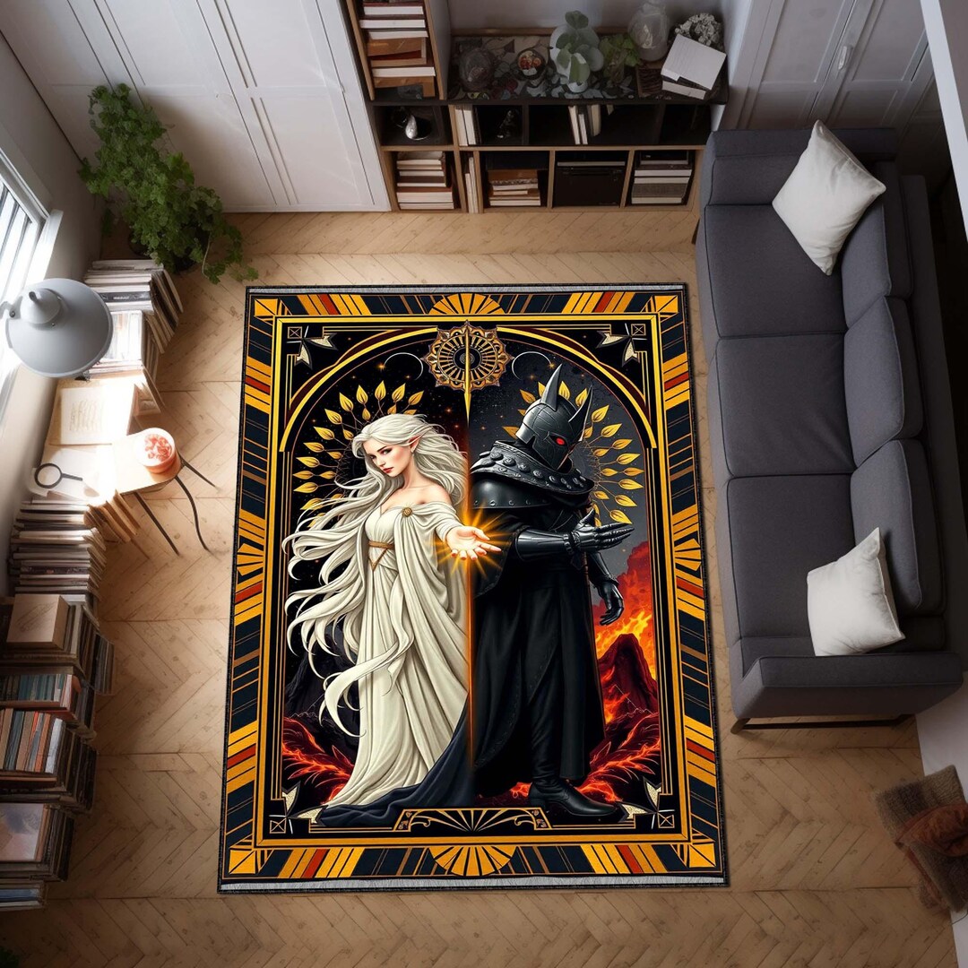 Galadriel Vs Sauron Art Deco Rug, Lotr-inspired Fantasy Carpet, Elven ...
