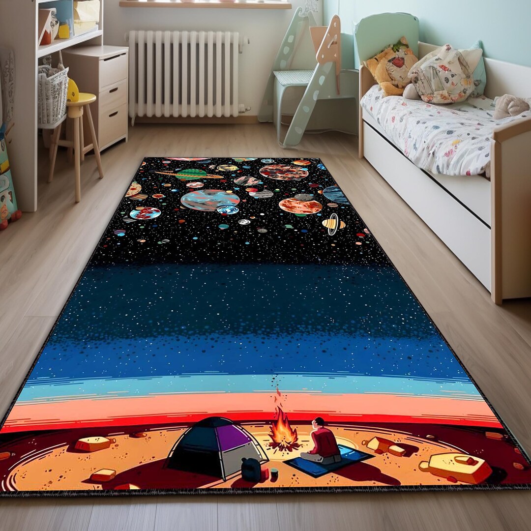 Galaxy Planet Rug, Space-themed Area Carpet, Starry Night Home Decor ...