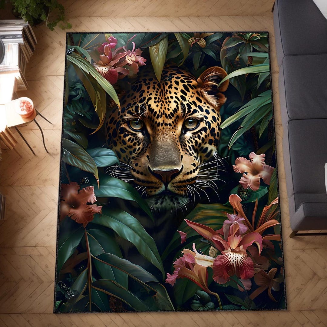 African Leopard Rug, Tigre Area Rug, Floral Carpet, Housewarming Gift ...
