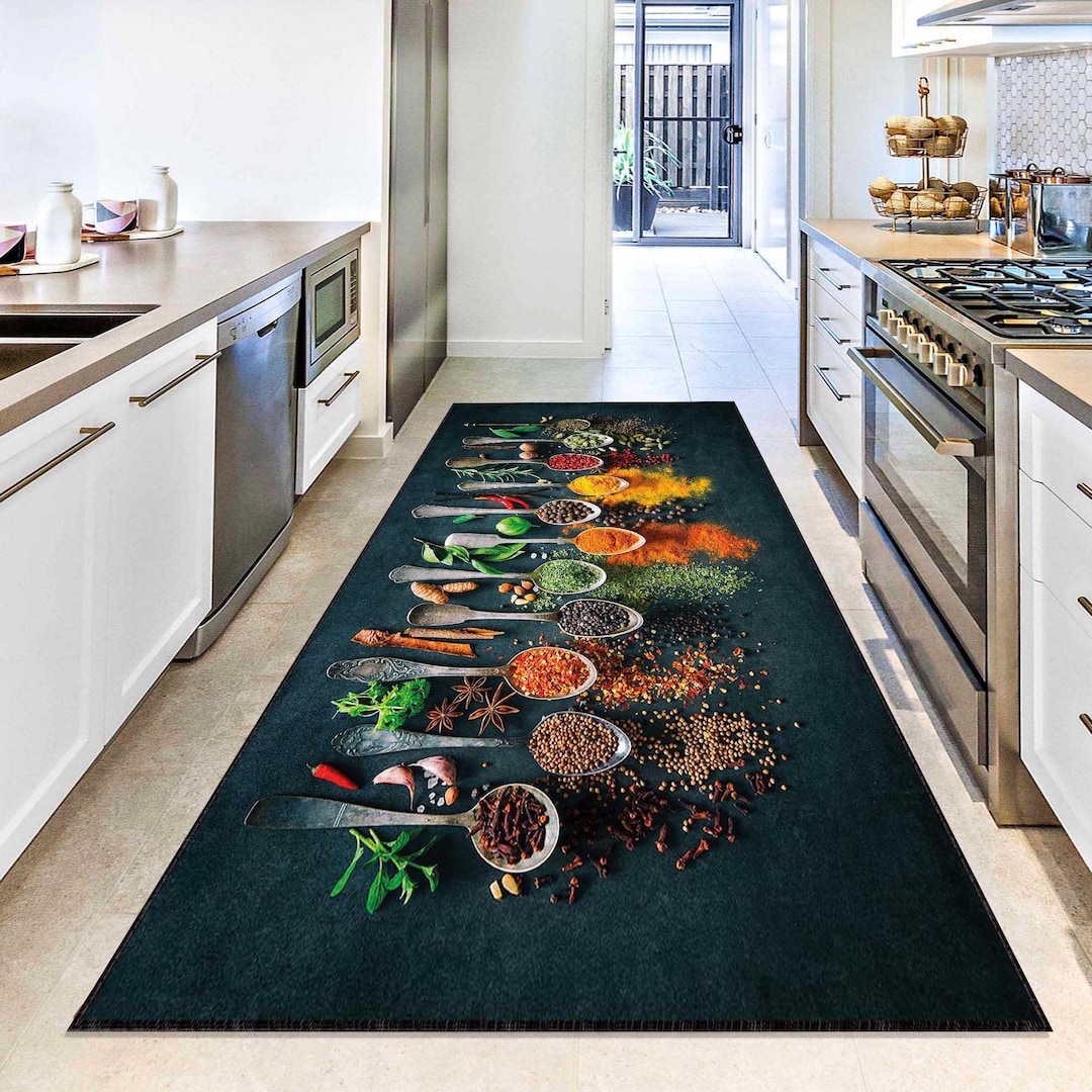 Spice-themed Kitchen Rug, Anti-slip Washable Floor Mat, Vibrant ...