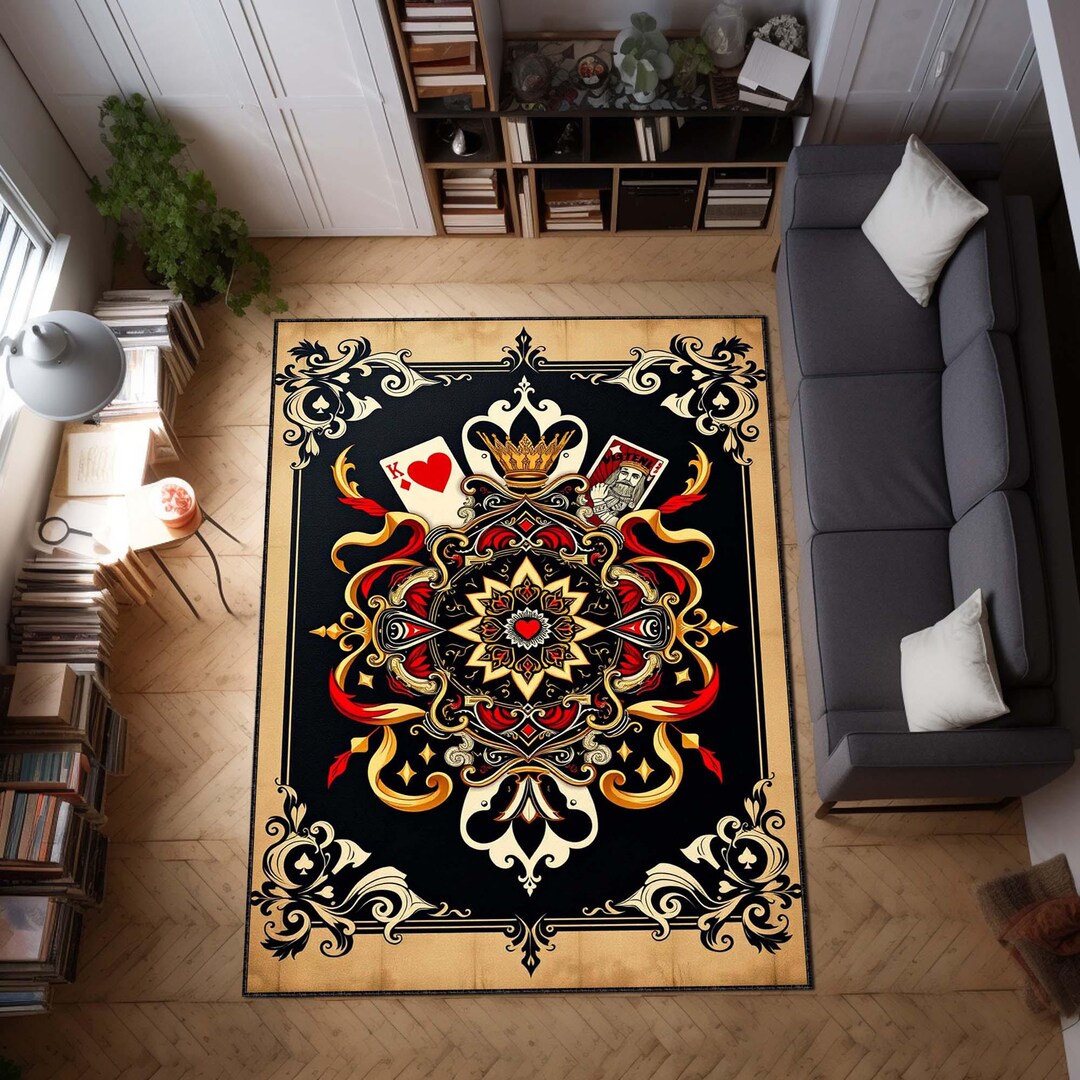 Art Deco Playing Cards Rug, Vintage Poker Area Rug, Game Room Decor ...