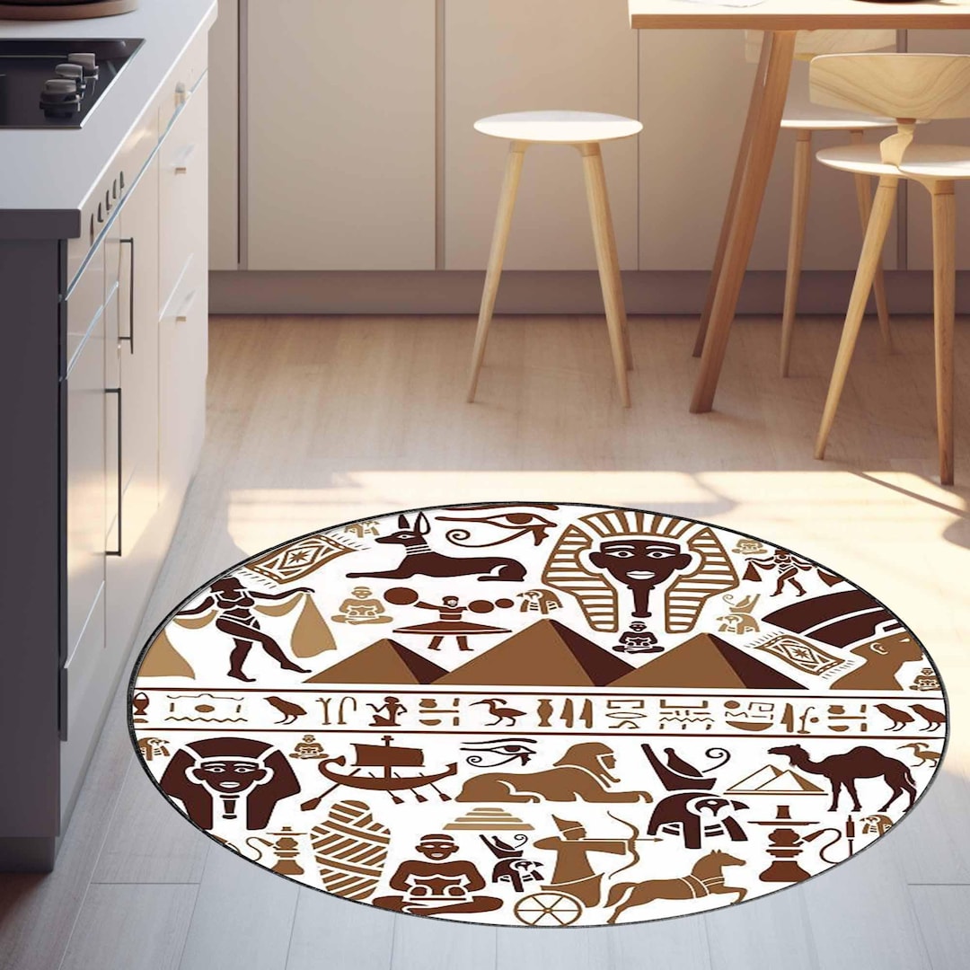 Ancient Symbols of Egypt Rug, Circle Rug, Pyramids Carpet, Housewarming ...