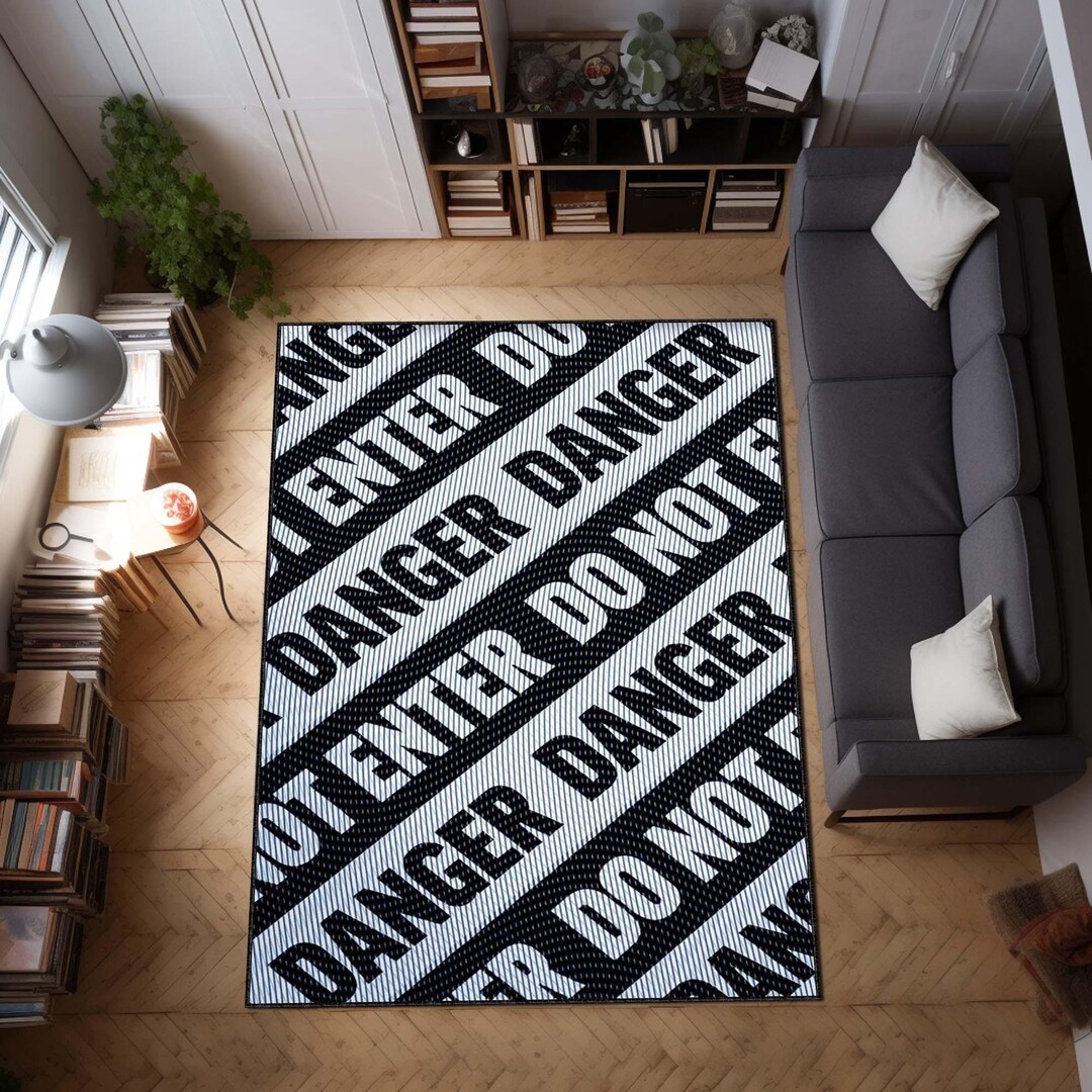 Danger Do Not Enter Area Rug, Bold Warning Sign Floor Mat, Industrial ...