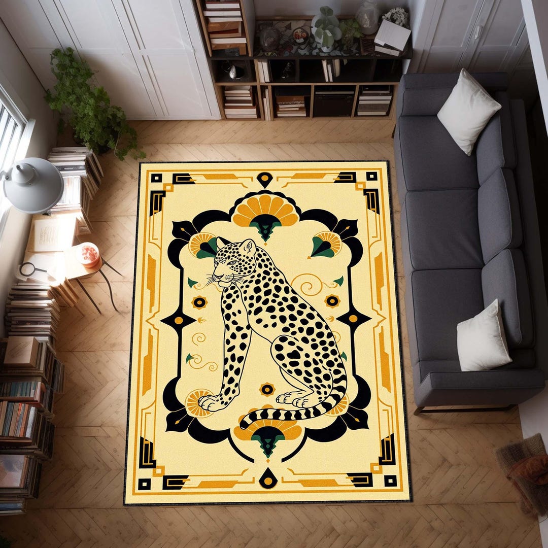 Leopard Rug, Art Deco Animal Area Rug, Jungle Style Leopard Carpet ...