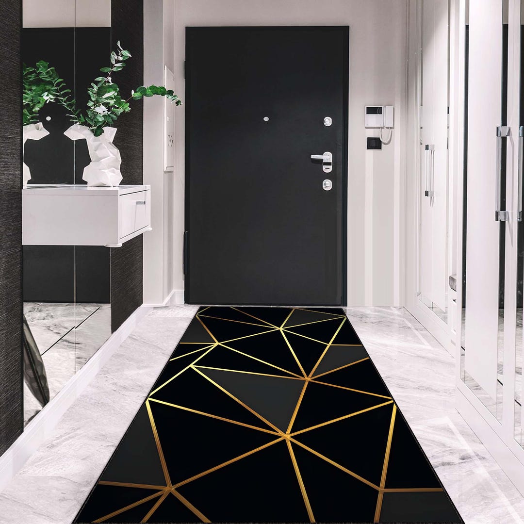 Art Deco Inspired Area Rug, Geometric Patterned Carpet, Gold and Black ...