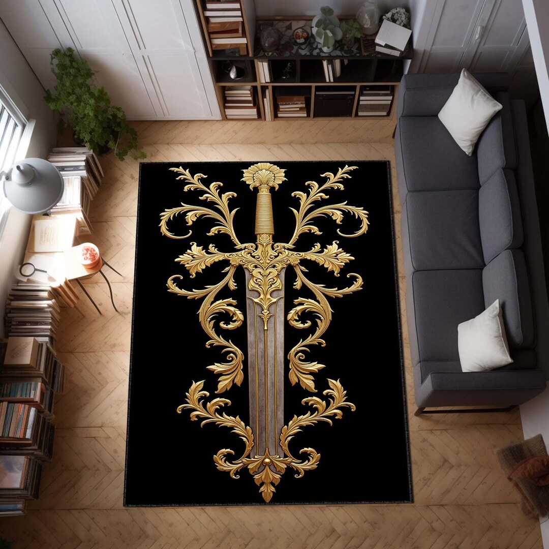Medieval Sword Area Rug, Fantasy Weapon Carpet, Gothic Decor Rug ...