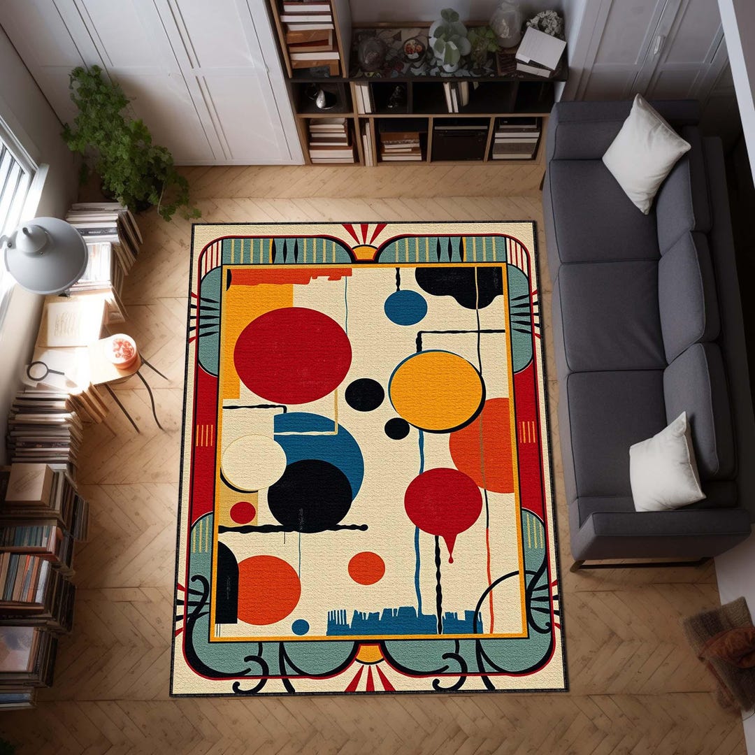 Kandinsky Art Deco Area Rug, Colorful Modern Geometric Carpet, Mid ...