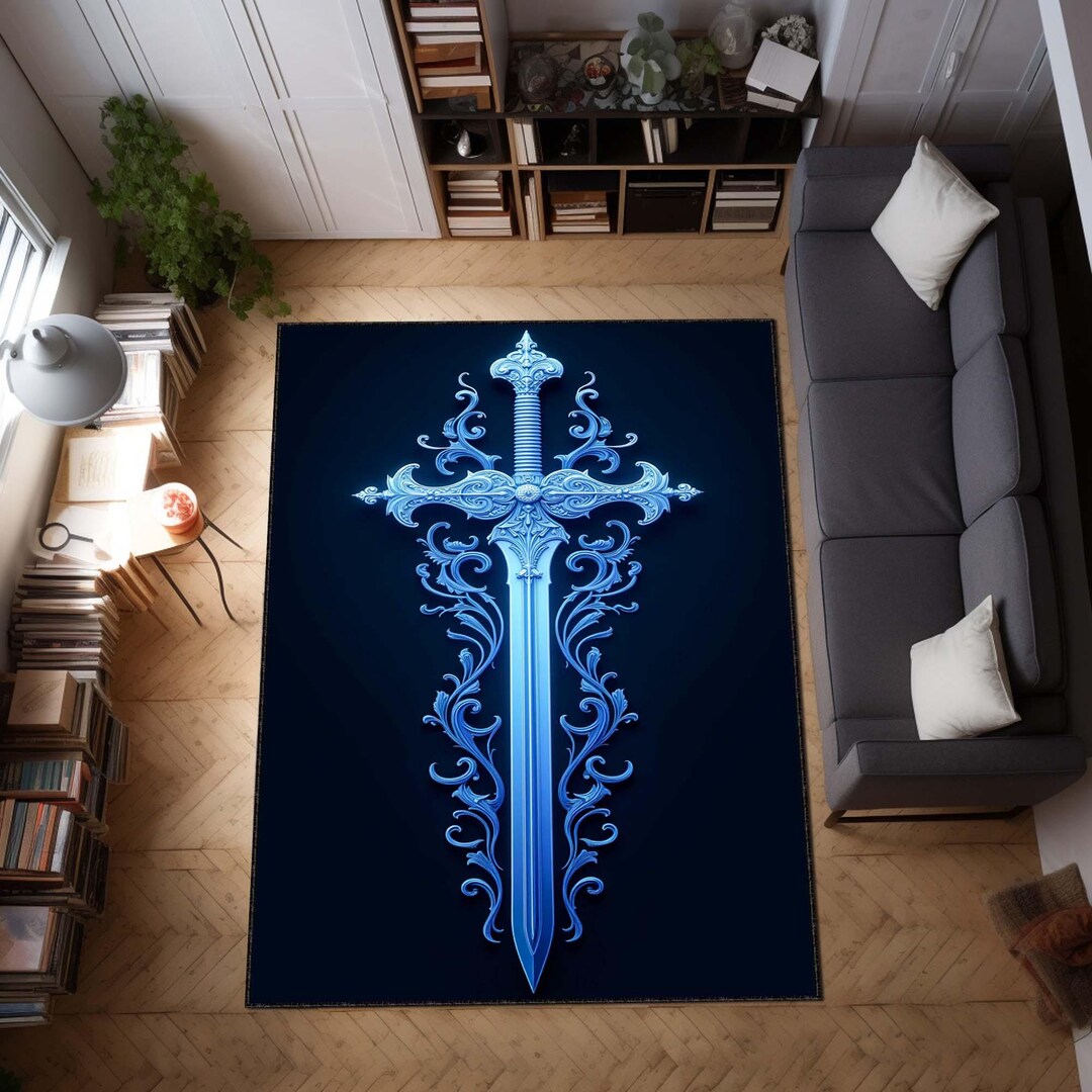 Medieval Sword Area Rug, Fantasy Weapon Carpet, Gothic Decor Rug ...