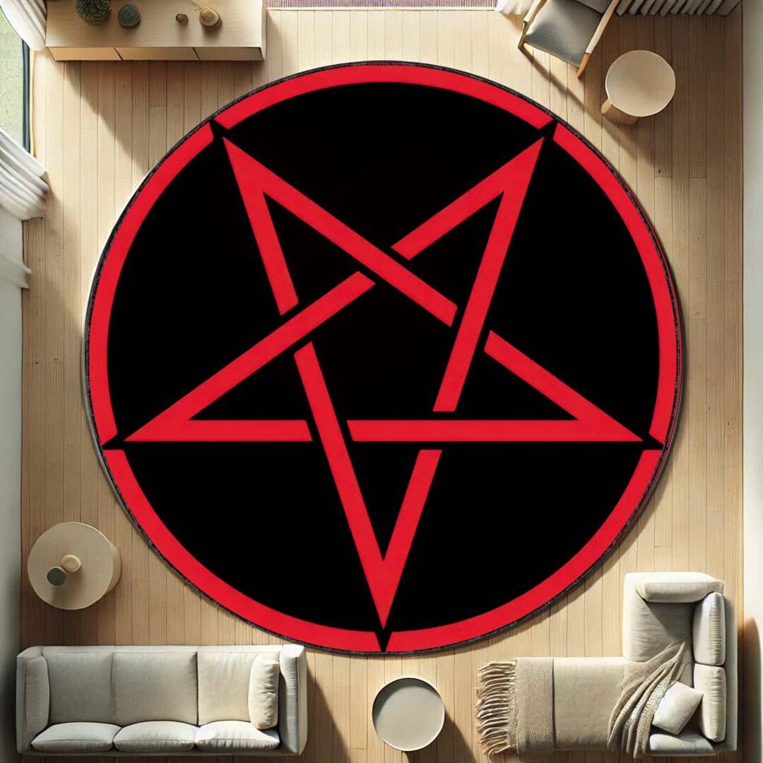 Occult Pentagram Round Rug, Red Black Witchcraft Carpet, Gothic Area ...