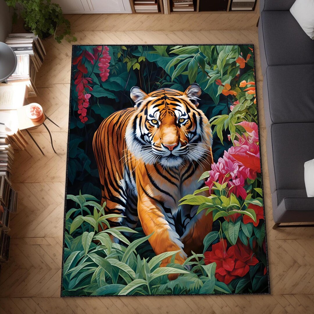 Tibetan Tiger Rug, Tigre Area Rug, Floral Carpet, Housewarming Gift ...