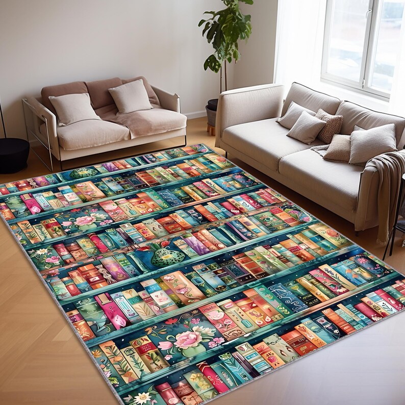 Library Rug, Books Area Rug, Reading Room Carpet, Housewarming Gift ...