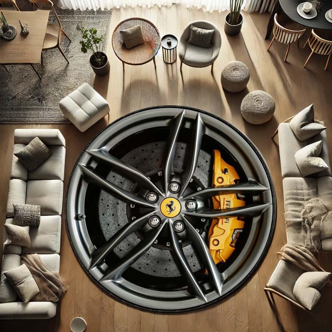 Sports Car Wheel Round Rug, Racing Inspired Carpet for Living Room ...