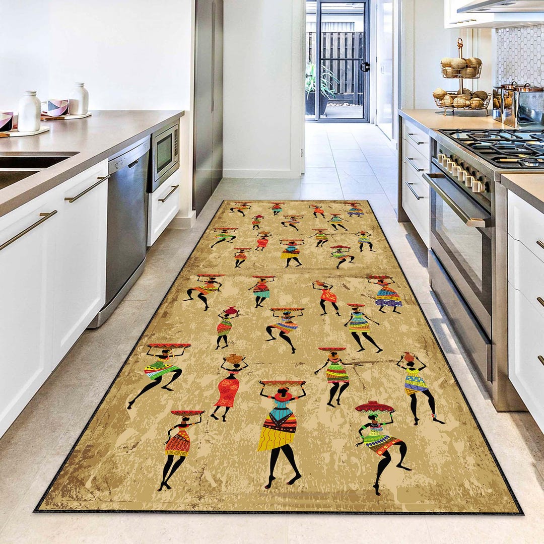 African Women Rug, Ethnic Tribal Carpet, Colorful Afrocentric Hallway ...