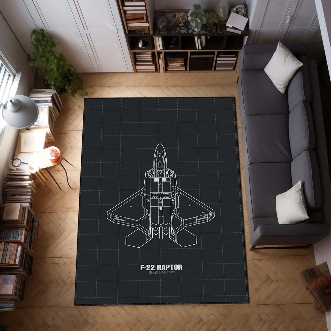 F-22 Raptor Jet Rug, Fighter Plane Themed Area Carpet, Military ...