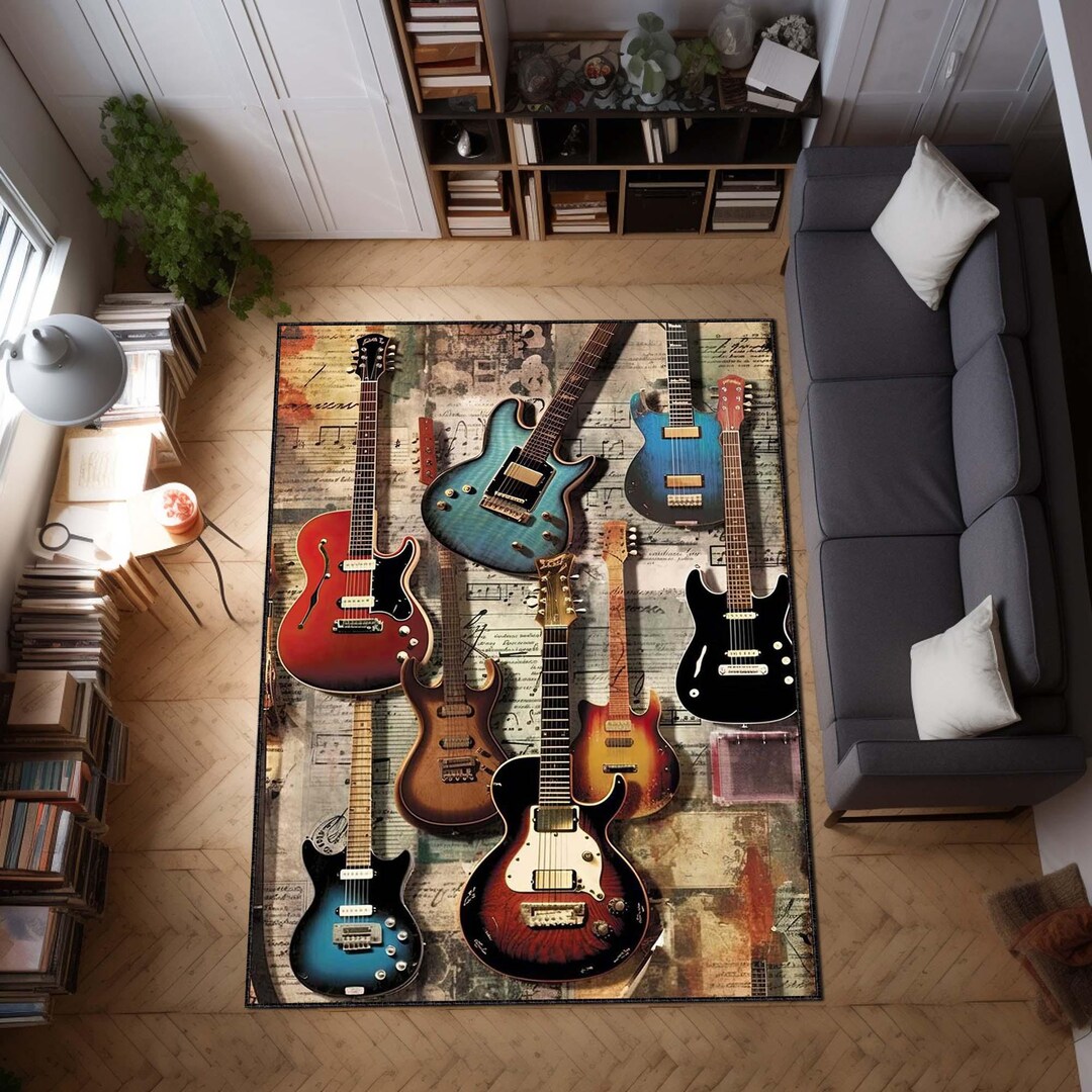 Electro Guitar Rug, Rock N Roll Music, Music Rug, Personalized Rug, Man ...