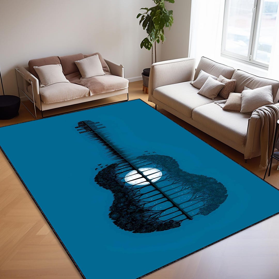 Blue Guitar Rug, Rock N Roll Rug, Music Rug, Personalized Rug, Area Rug ...
