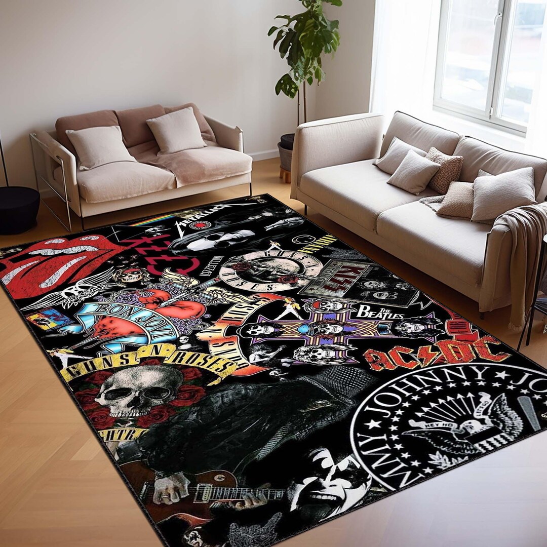 Rock Metal Band Logo Rug, Heavy Metal Home Decor, Music Lover Carpet ...