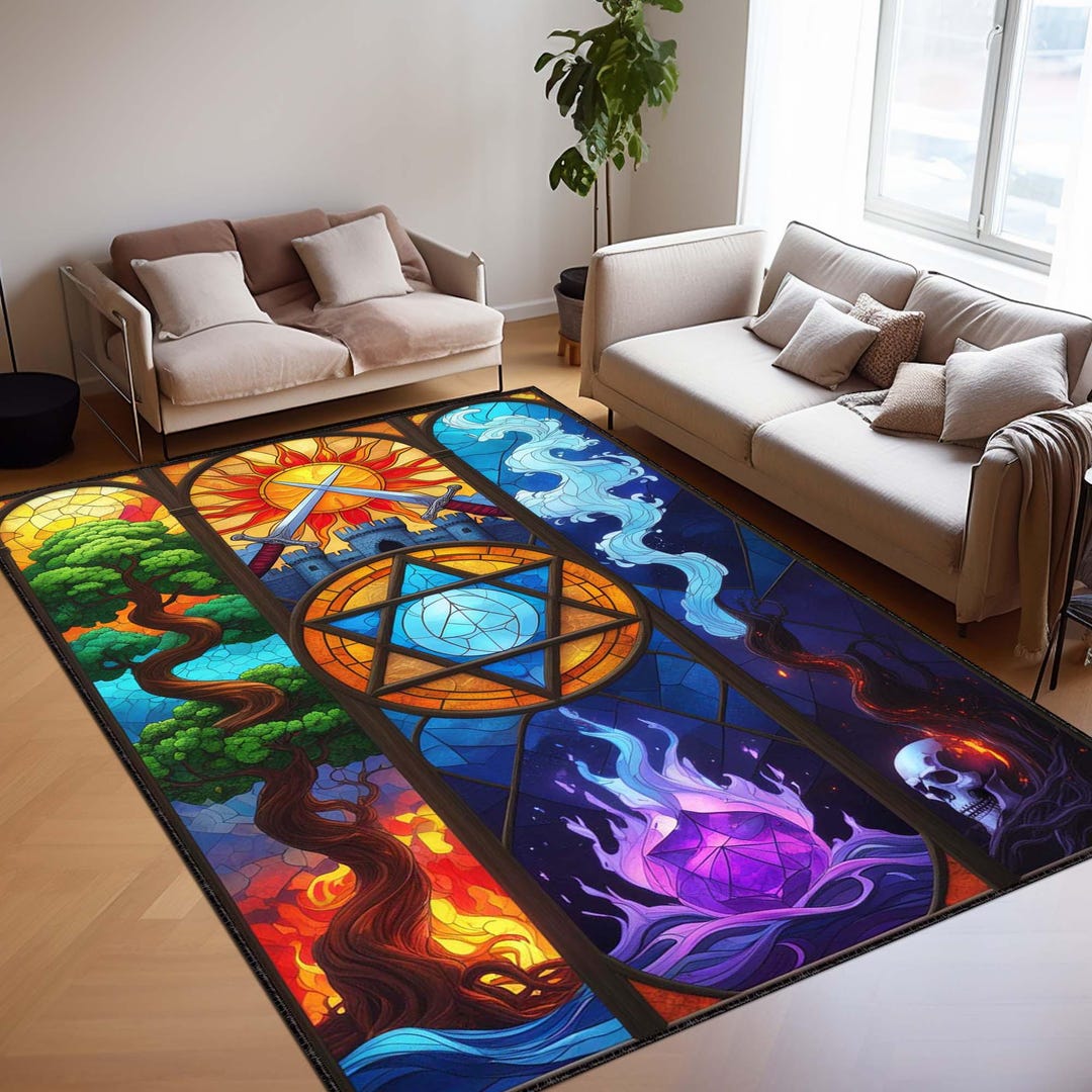 Medieval Magic Hallway Carpet, Fantasy Stained Glass Rug, Elemental Art ...