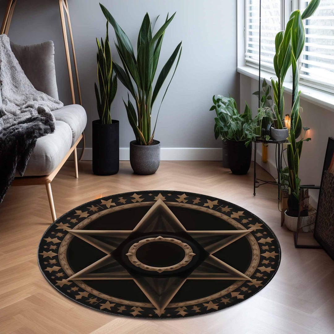 Pentagram Round Rug, Circle Rug, Satan Carpet, Housewarming Gift ...