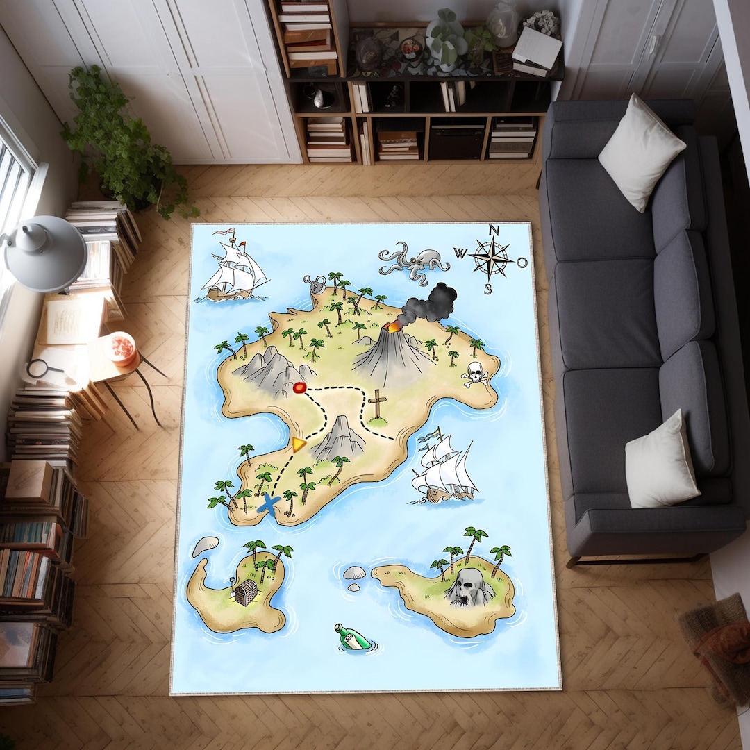 Pirates Map Rug, Skull Island Rug, Map Area Rug, Nursery Carpet ...