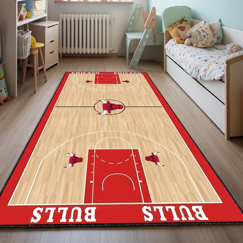 Basketball Court Rug, Bulls Rug, My Team Rug, Teen Room Carpet, Gift ...