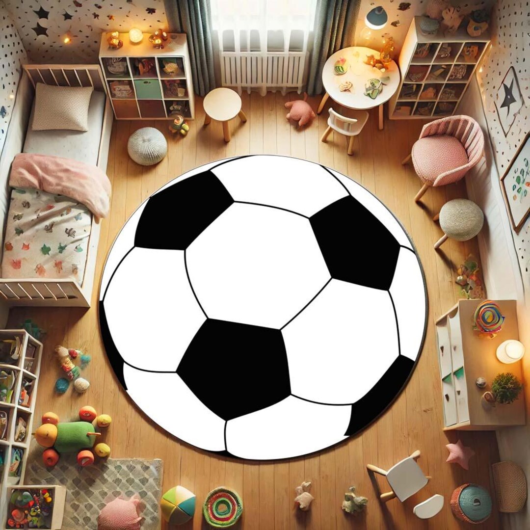 Soccer Ball Round Rug, Sports Theme Circle Carpet, Kidsroom Decor ...