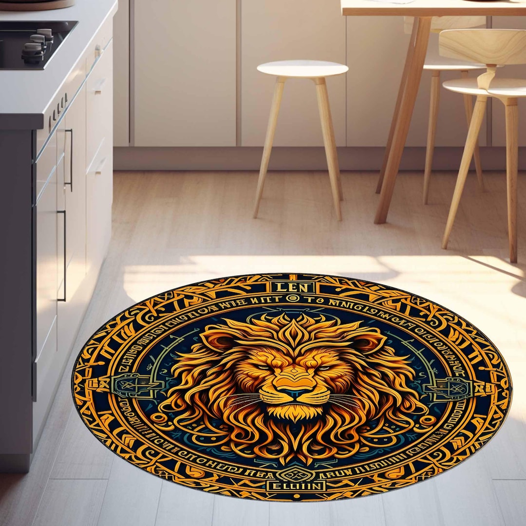 African Lion Rug, Animal Round Rug, Circle Rug, Luxury Carpet ...