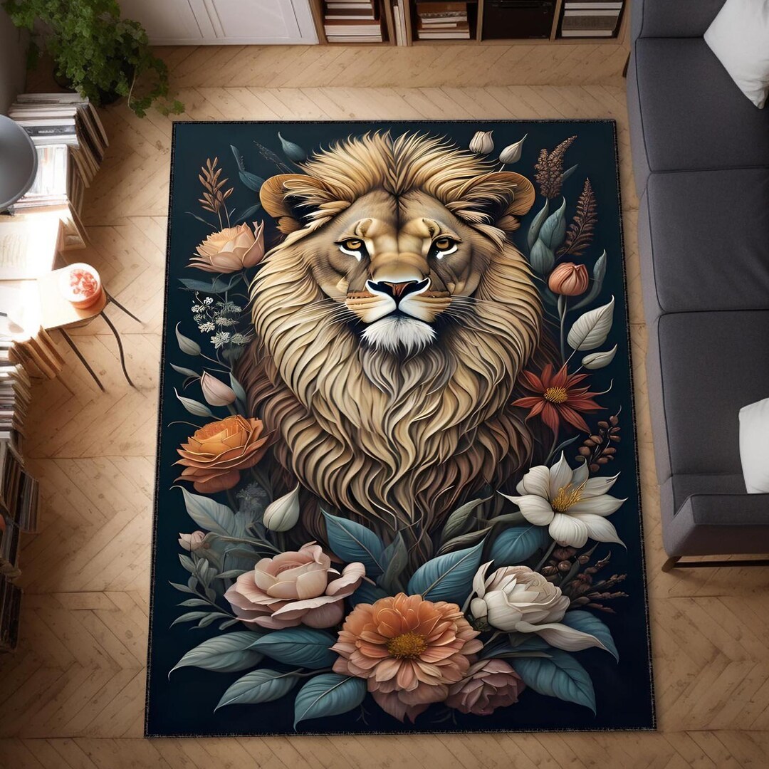 African Lion Rug, Area Rug, Floral Carpet, Housewarming Gift, Custom ...