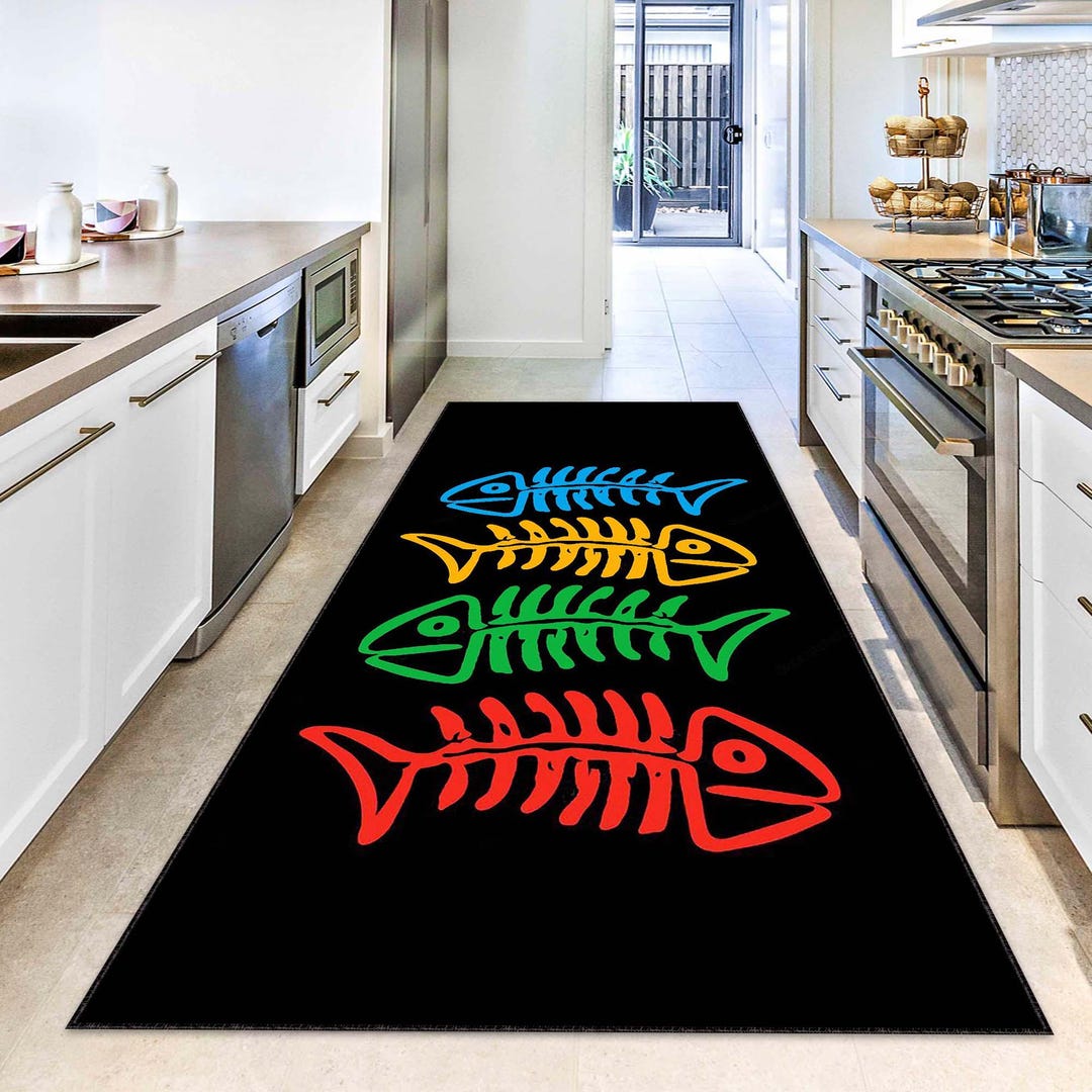 Fish Pattern Hallway Runner Rug, Ocean-themed Carpet, Coastal ...