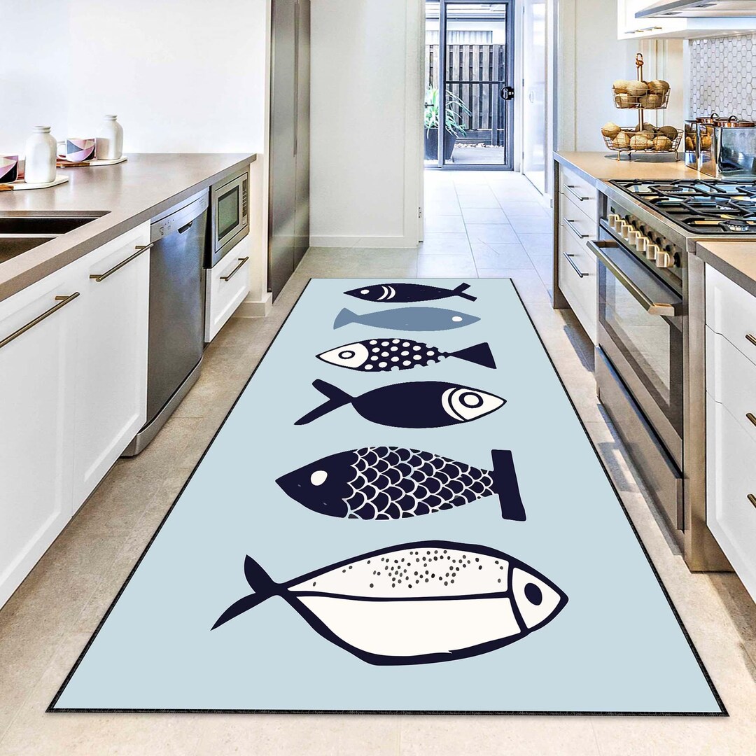 Light Blue Fish Rug, Ocean-themed Hallway Carpet, 3D Aquatic Design ...