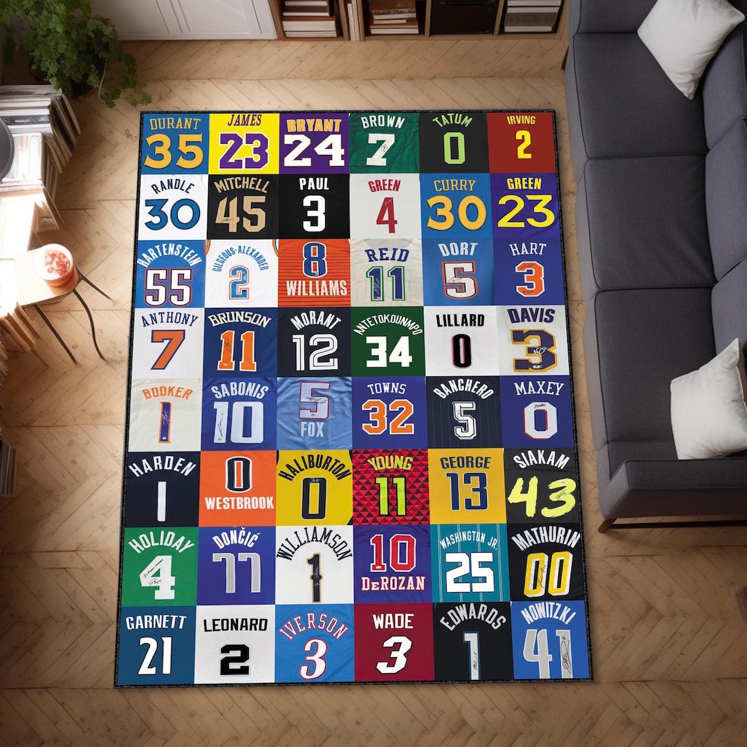 Basketball Legends Rug Collage, NBA Players Jersey Rug, Man Cave Rug ...
