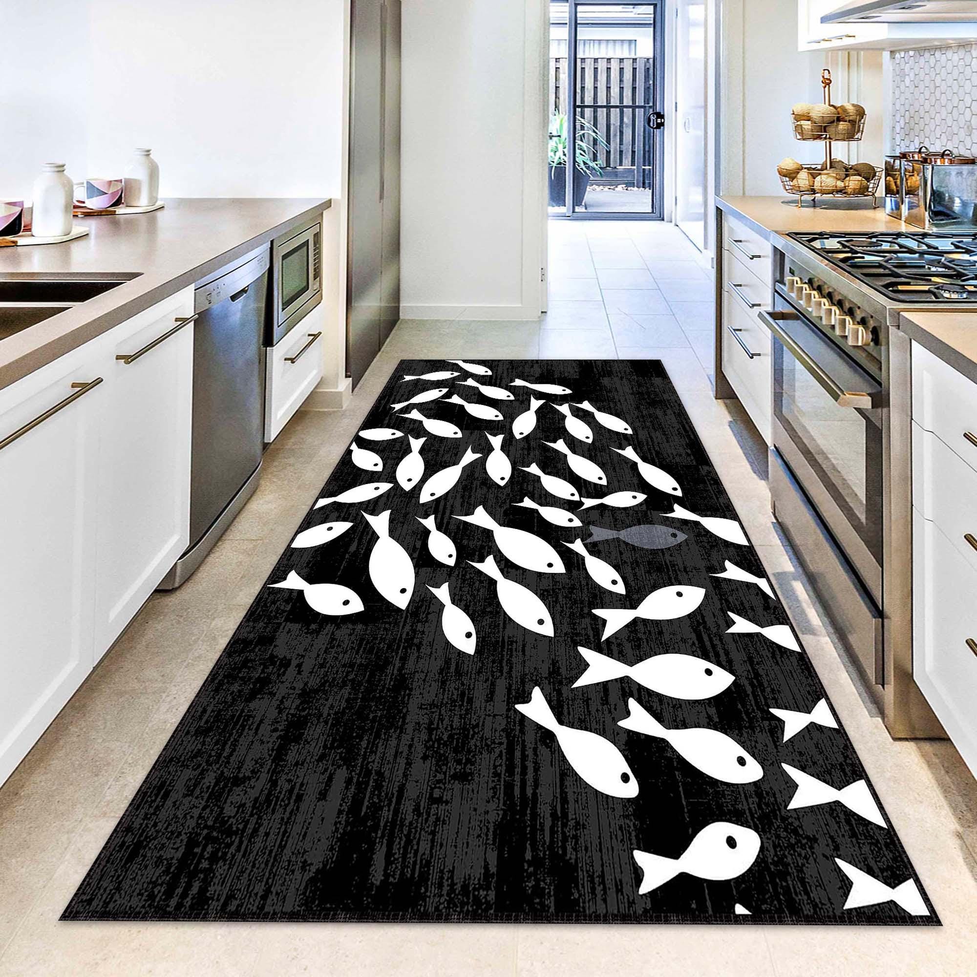 Fish Pattern Hallway Runner Rug, Ocean-themed Carpet, Coastal ...