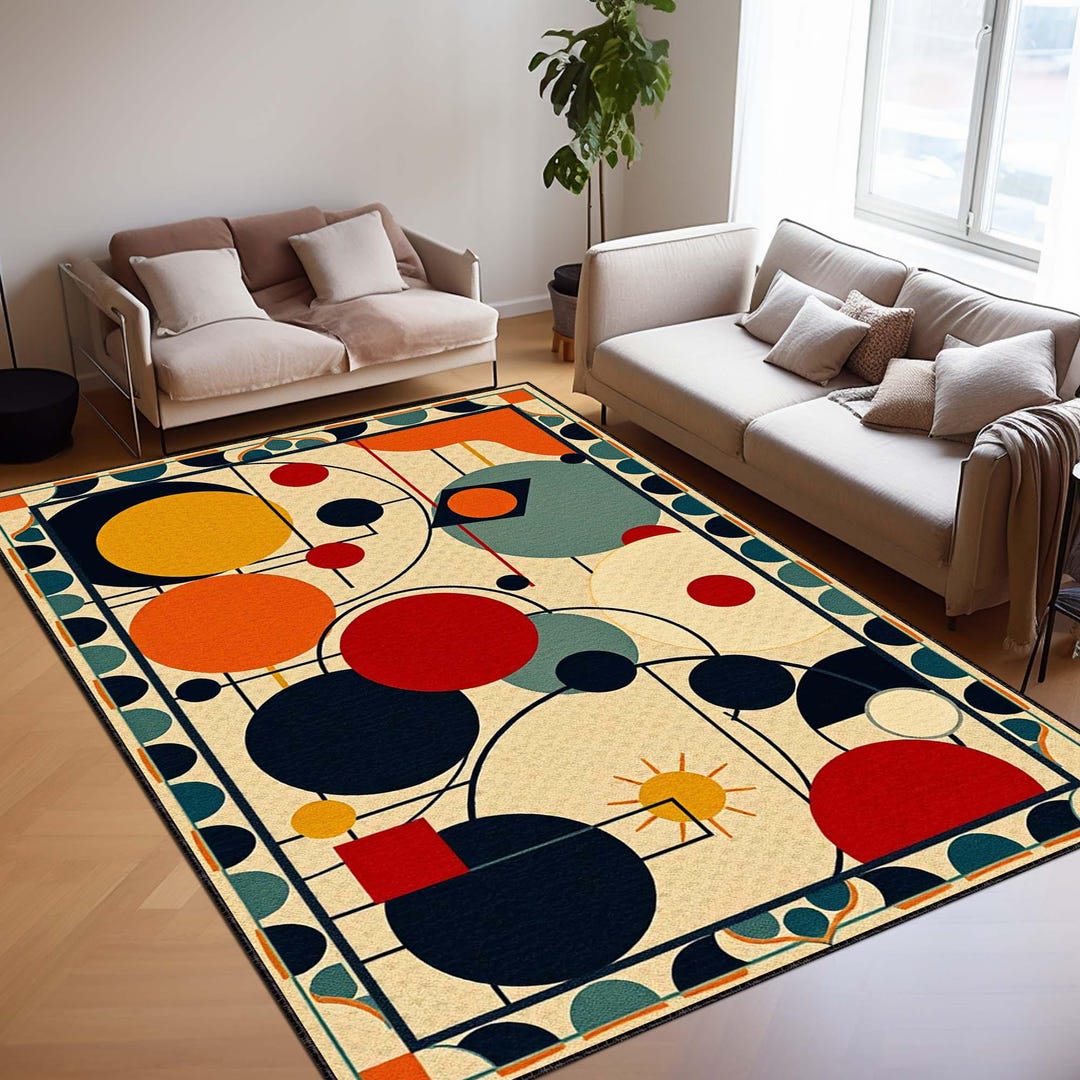 Kandinsky Art Deco Area Rug, Colorful Modern Geometric Carpet, Mid ...