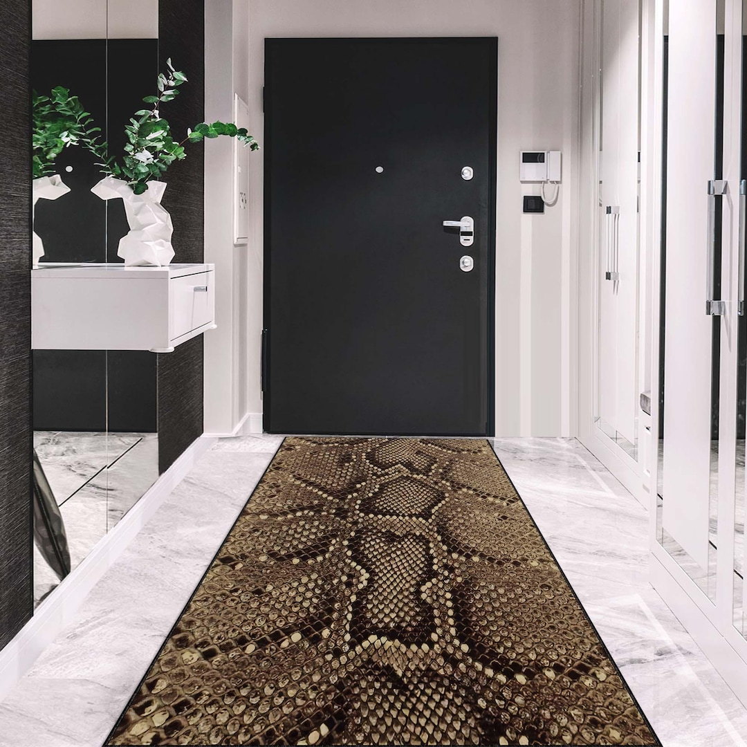 Snake Print Runner Rug, Exotic Animal Pattern Hallway Carpet, Non Slip ...
