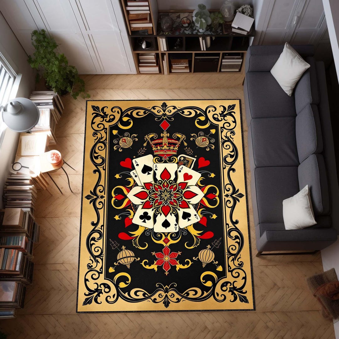 Art Deco Playing Cards Rug, Vintage Poker Area Rug, Game Room Decor ...