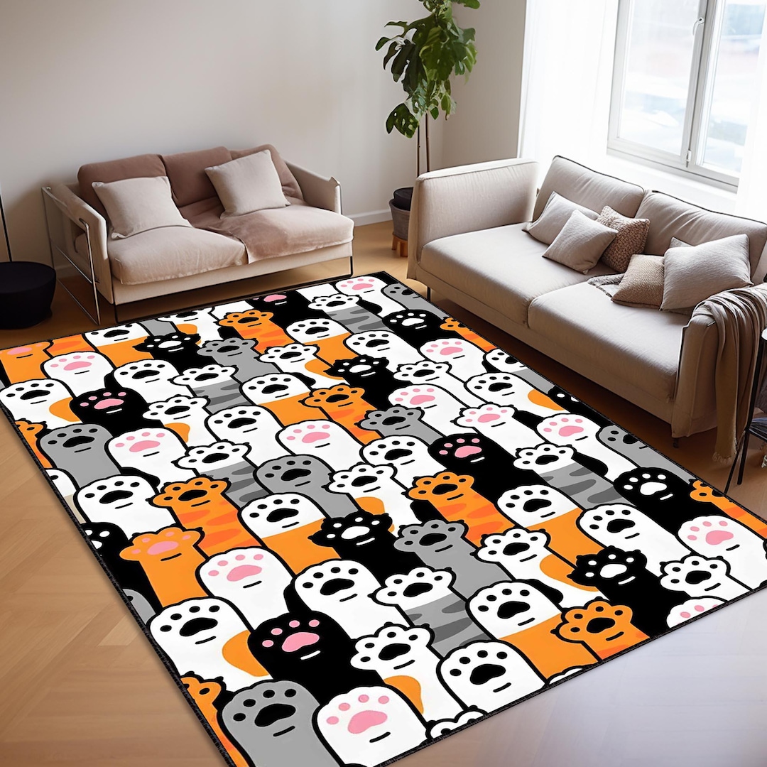 Colorful Cat Paw Rug, Cute Kitty Design Carpet, Fun Animal Print Home ...