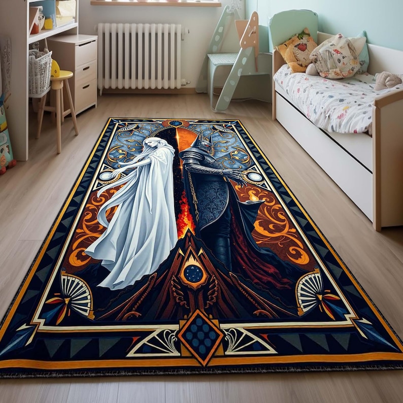 Galadriel Vs Sauron Art Deco Rug, Lotr-inspired Fantasy Carpet, Elven ...