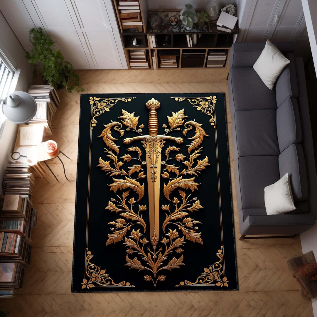 Medieval Sword Area Rug, Fantasy Weapon Carpet, Gothic Decor Rug ...