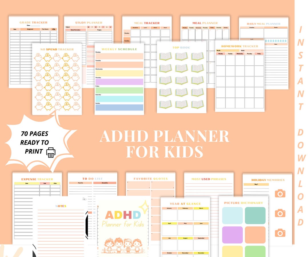 ADHD Planner for Kids Digital 2025 Organizer Homework, Mood, Meal ...