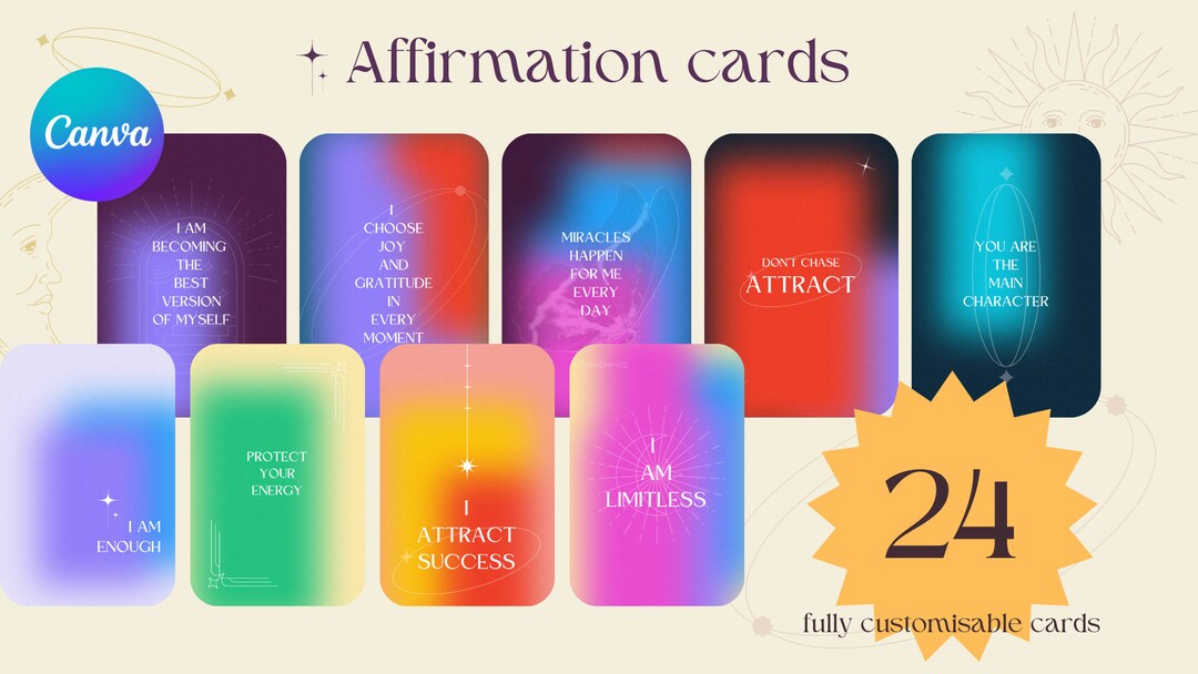 24 Digital Affirmation Cards, Aura Cards, Affirmation, Angel Cards ...