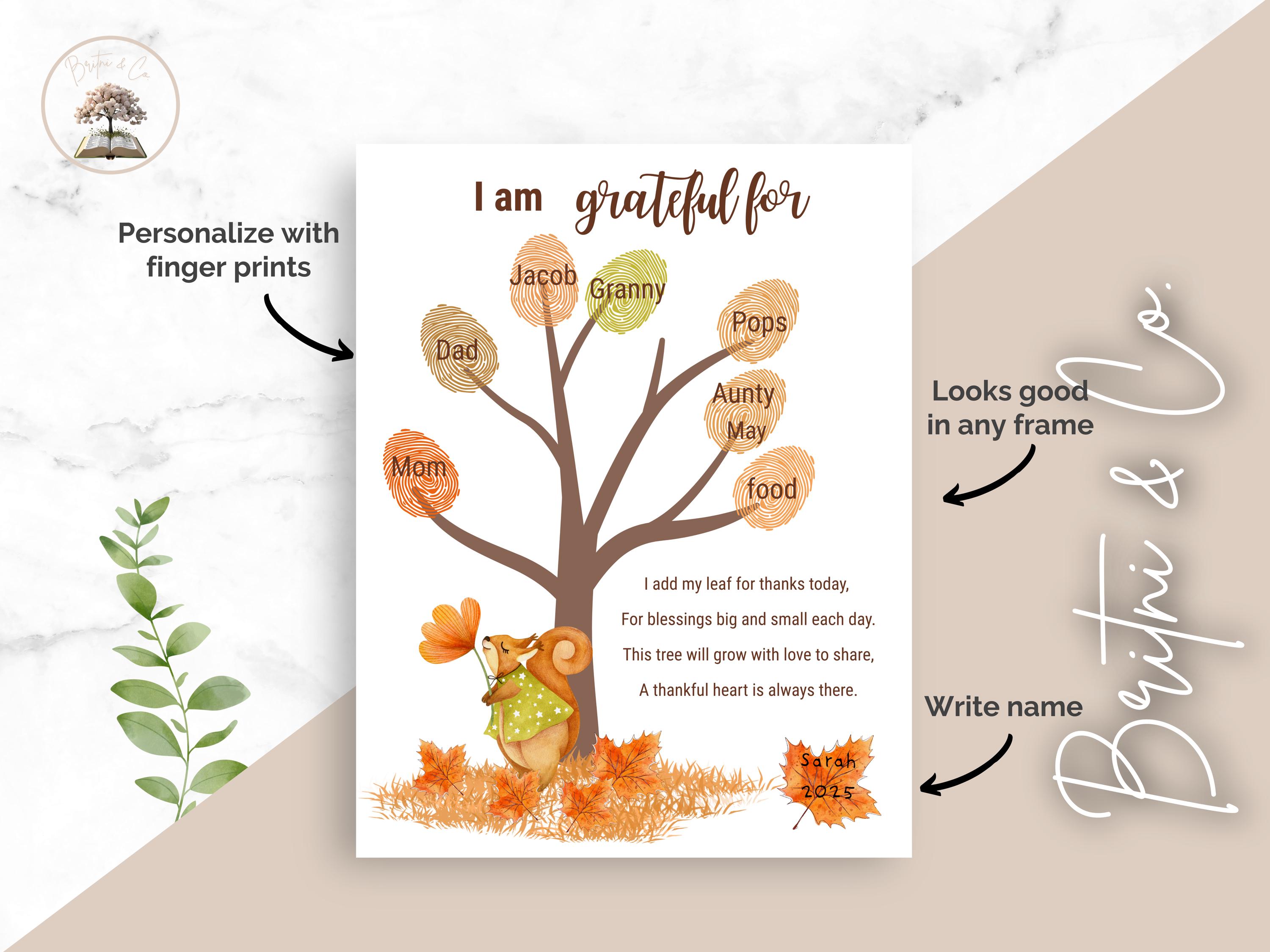 Thanksgiving Finger/thumbprint Art and Craft Printable, I Am Grateful ...